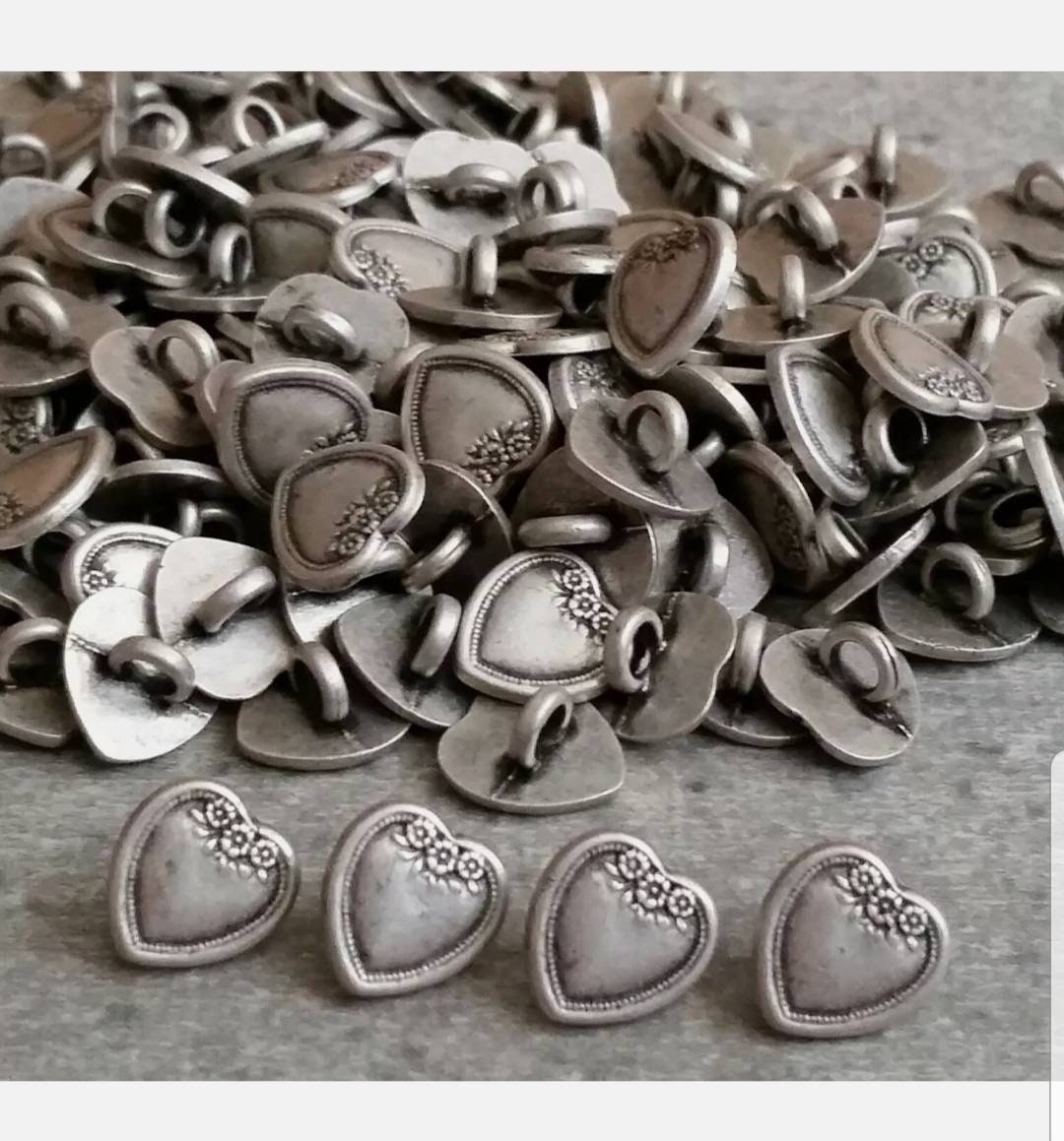 Vintage Heart Buttons, Hearts With Roses, Pewter, Delicate,rustic ...