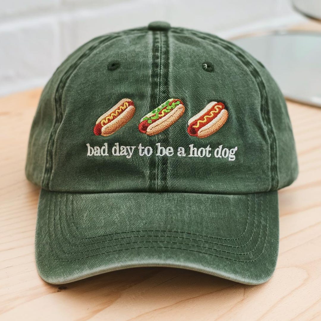 Hot Dog Embroidered Hat, Bad Day to Be a Hotdog Cap, Funny Retro Hotdog ...
