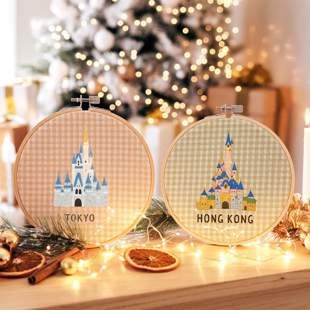 Castle Embroidery Hoop Art, Castle Wall Art, Gingham Fabric Hoop Decor ...