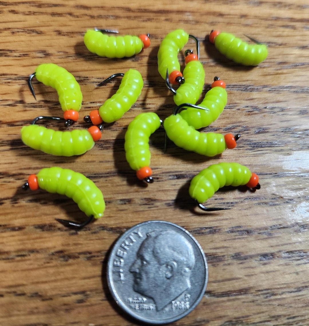 1 DZN - Org BH Rubber Grub Worm - Chartruce Green Weenie - Trout ...