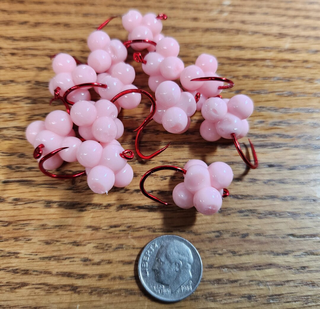 1 DZN - Rubber Cluster Egg - Bubble Gum Pink 1/0 Barbless Octopus Hook ...