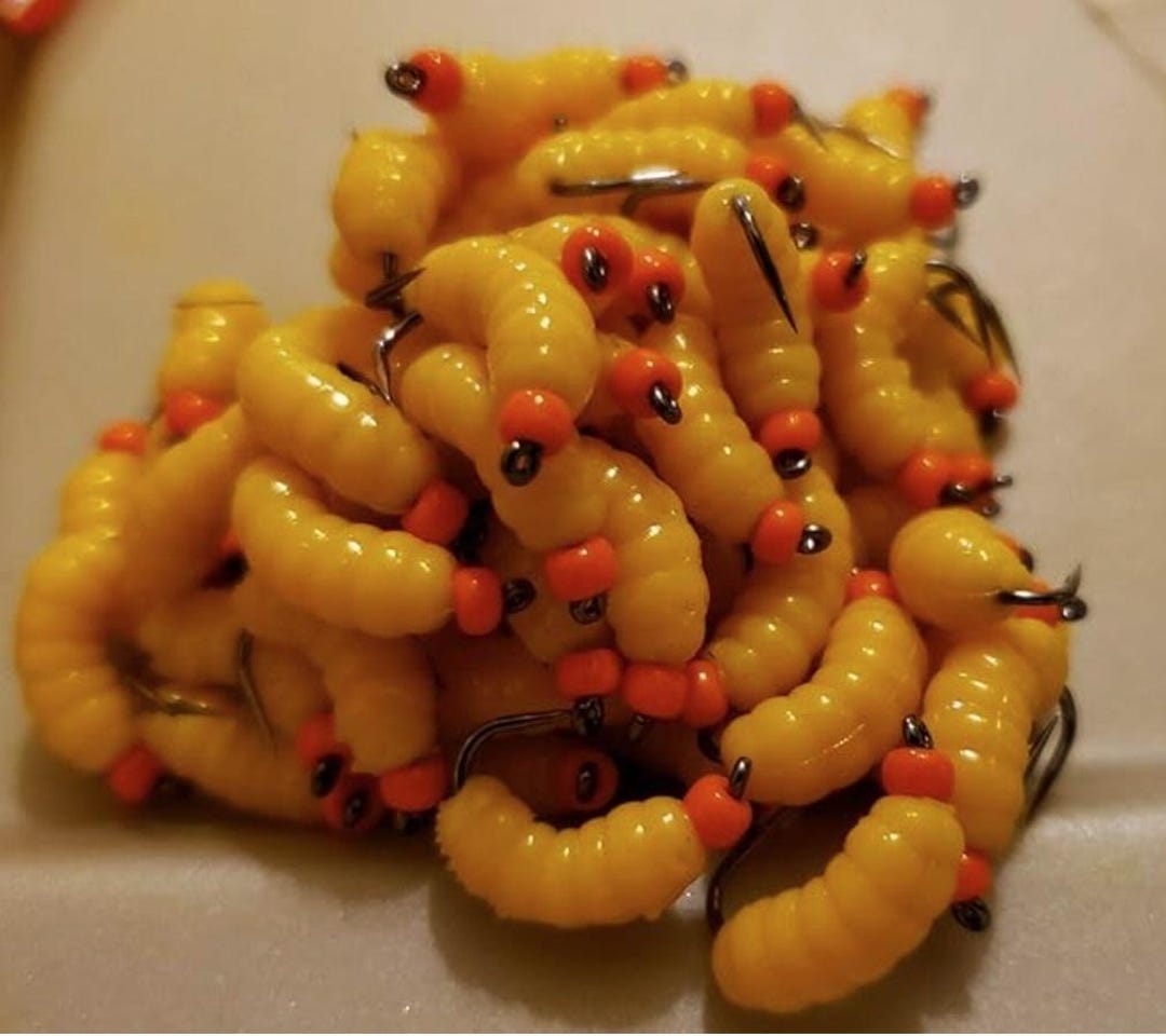 1 DZN - Org BH Rubber Grub Worm - Yellow/orange - Trout, Panfish, Ice ...