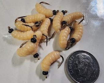1 DZN - Org BH Rubber Grub Worm - White - Trout, Panfish, Ice Fishing ...