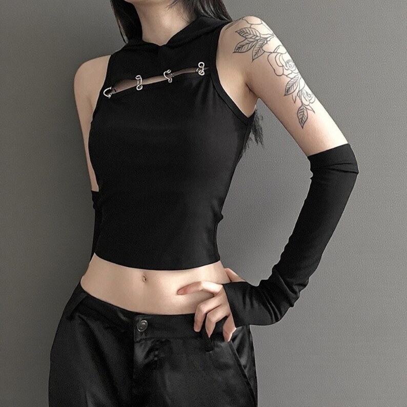 Gothic Hooded Sleeveless Top | Y2K Grunge Fashion - Etsy