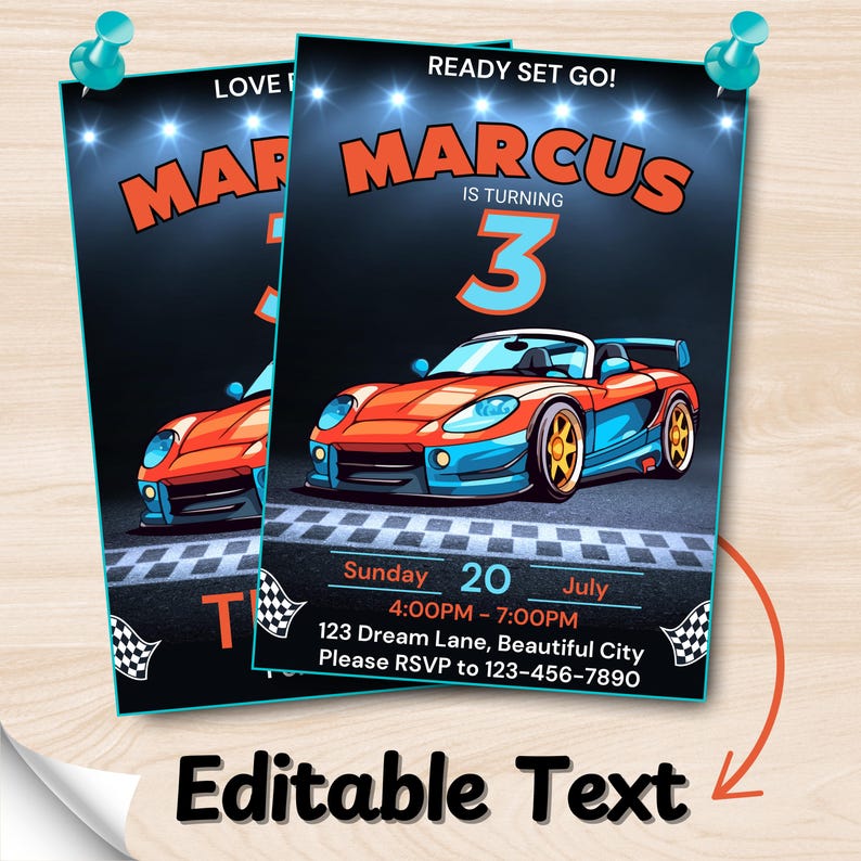Printable Race Car Birthday Invitation for Boys Editable Racing Theme ...