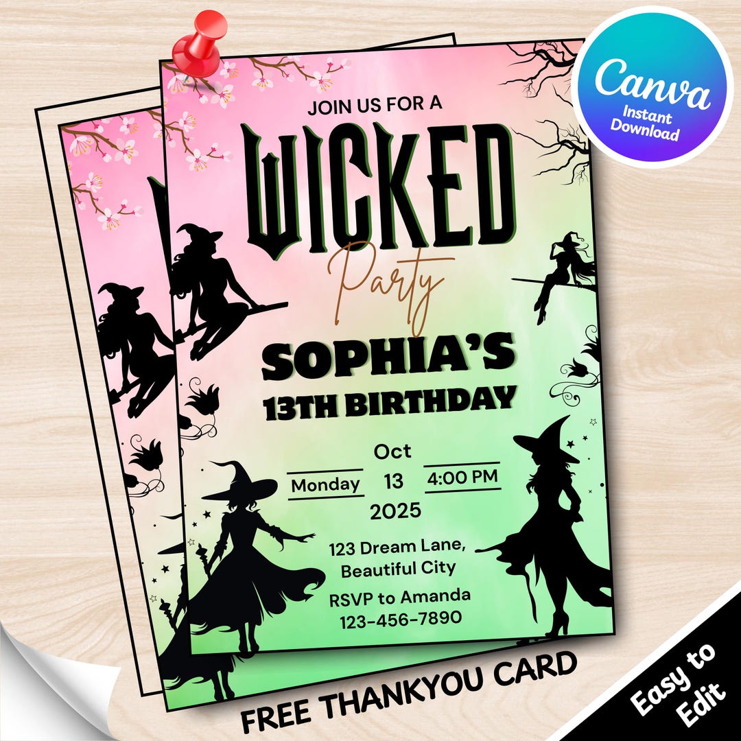 Editable Witch Birthday Party Invitation for Girls Black Witch Theme ...