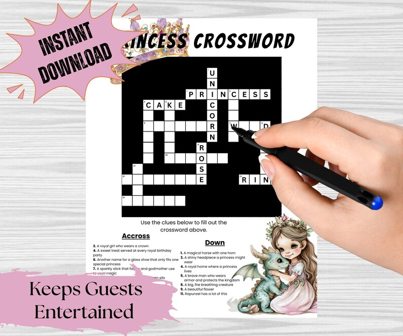 Princess and Dragon Crossword Puzzle – Fairy Tale Printable Activity ...