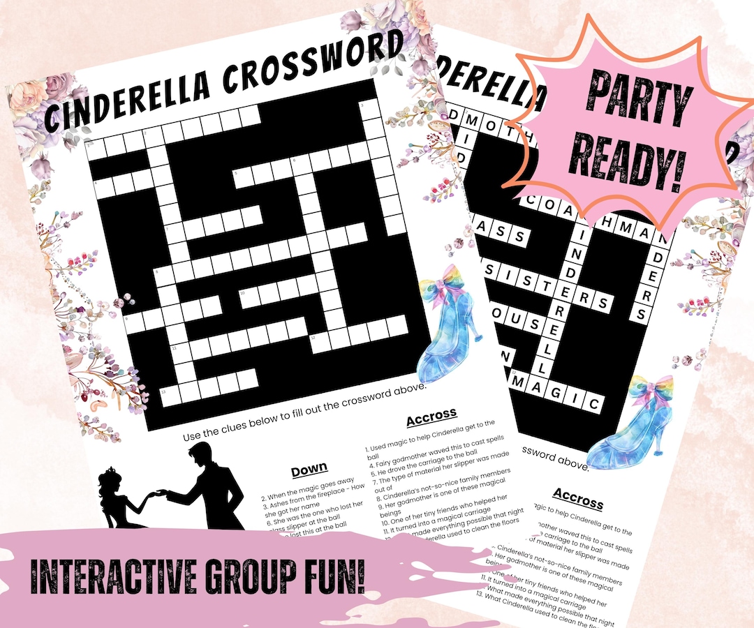 Cinderella Crossword Puzzle: Fairy Tale Birthday Party Game (PDF ...