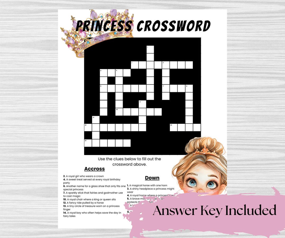 Pink Princess Crossword Puzzle: Tiara Party Game (printable Digital ...
