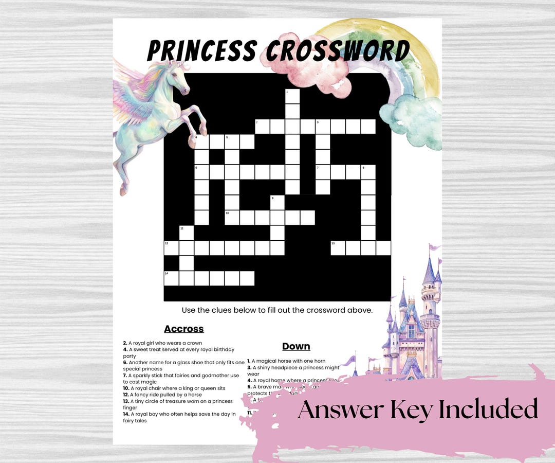 Princess Party Crossword Puzzle – Girls Birthday Game – Fairy Tale ...