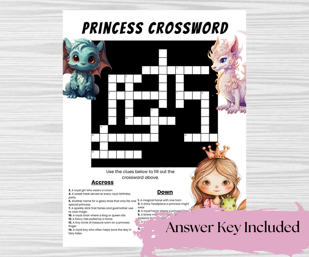 Printable Princess and Dragon Crossword Puzzle – Fairy Tale Birthday ...