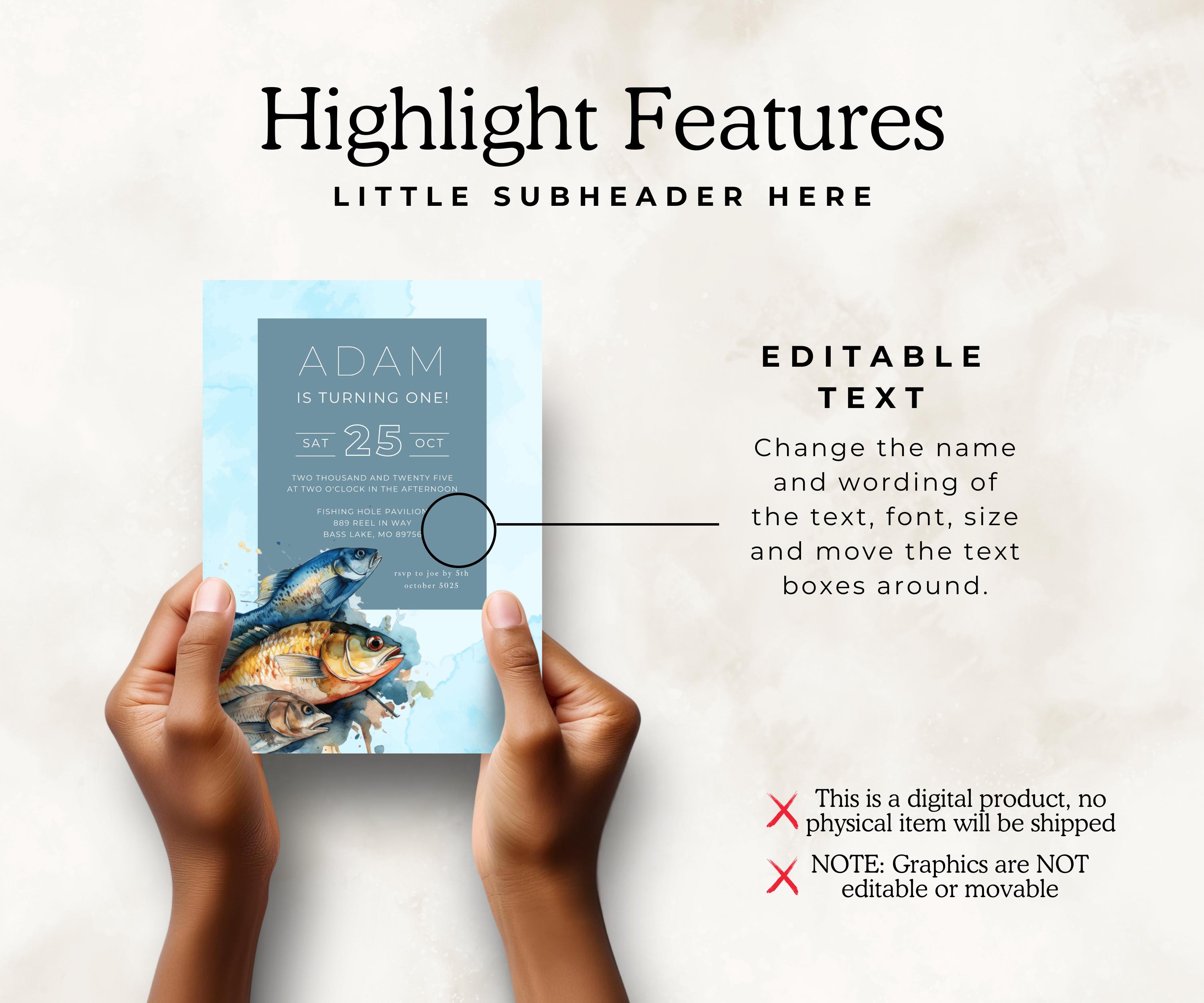 Fishing Birthday Invitation: Three Fish, Blue Watercolor (5x7 Canva ...