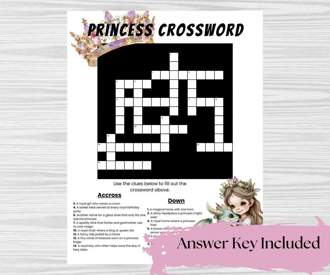 Princess and Dragon Crossword Puzzle – Fairy Tale Printable Activity ...