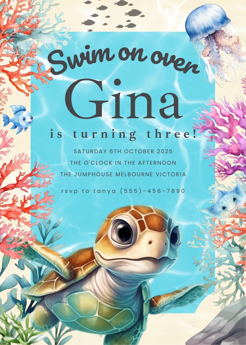 Turtle Birthday Invitation | Sea Turtle Party | Ocean Theme Canva ...