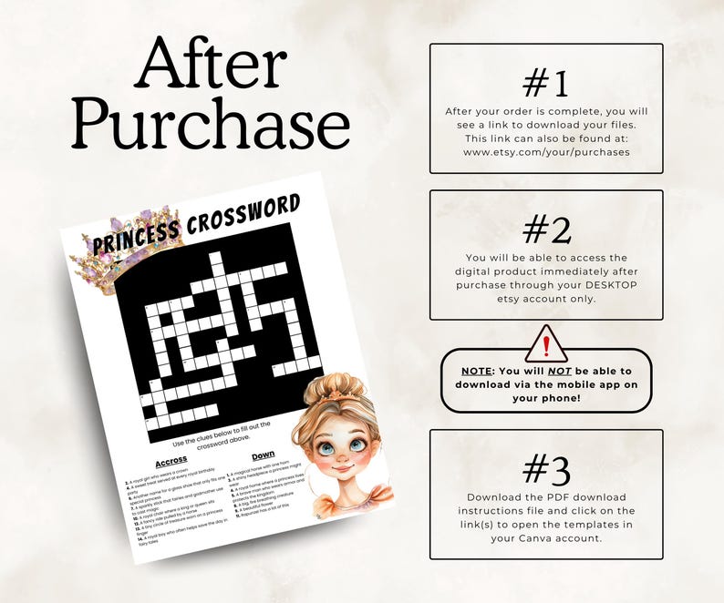 Pink Princess Crossword Puzzle: Tiara Party Game (printable Digital ...