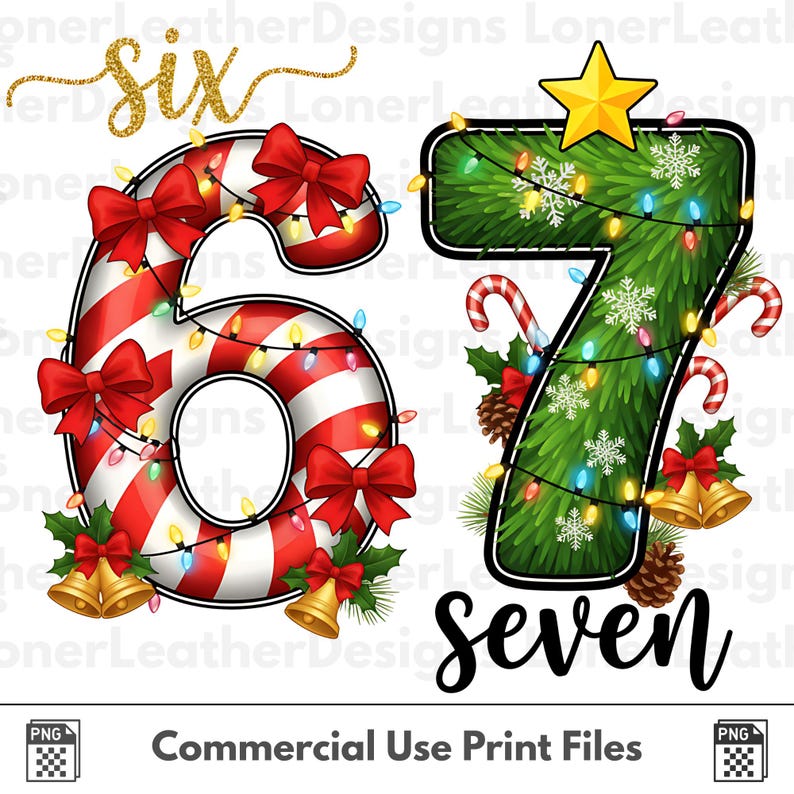 Christmas Candy Cane Six Seven Tree Number 6 and 7 PNG, Festive Holiday ...