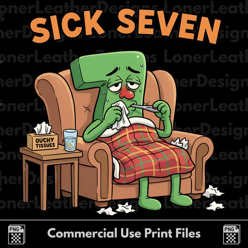 Sick Seven Cartoon Clipart, Funny 6 7 Number 7 Character PNG, Flu Humor ...