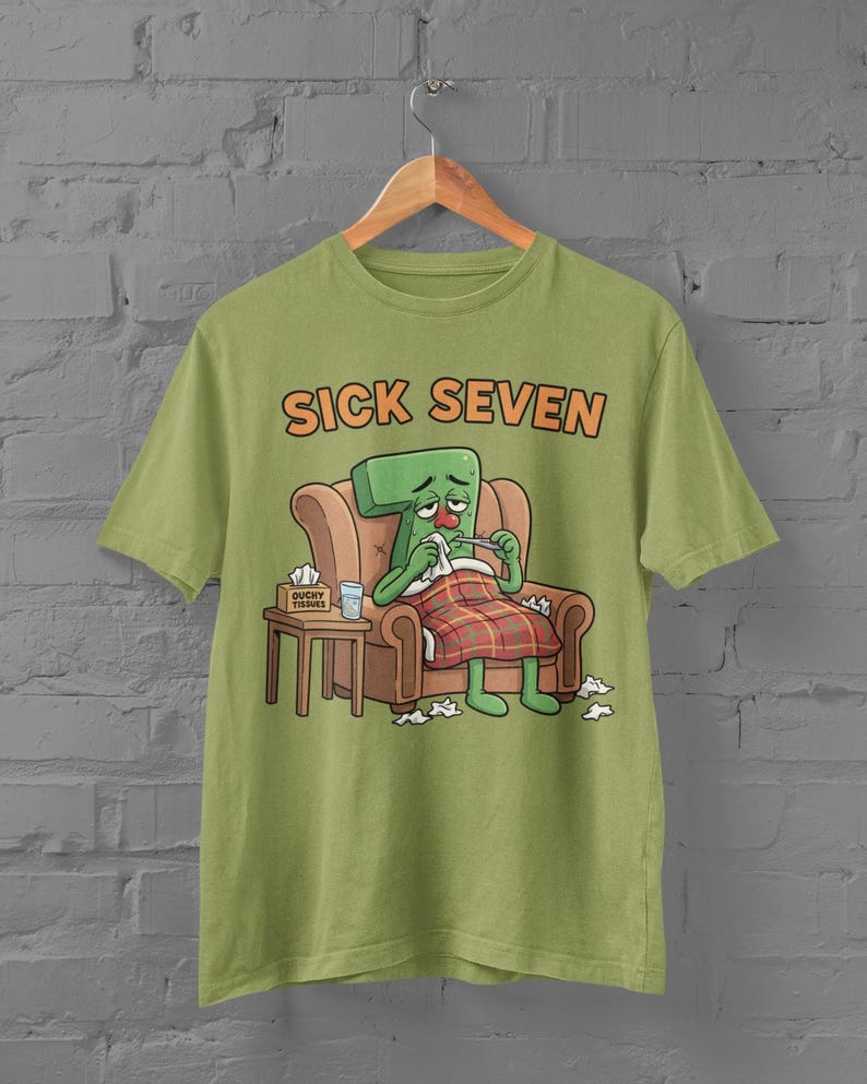 Sick Seven Cartoon Clipart, Funny 6 7 Number 7 Character PNG, Flu Humor Digital Download ...