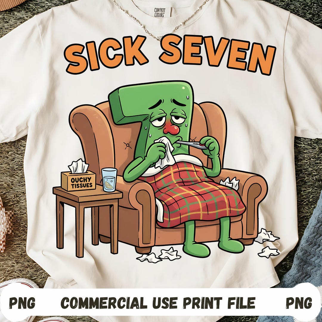 Sick Seven Cartoon Clipart, Funny 6 7 Number 7 Character PNG, Flu Humor ...