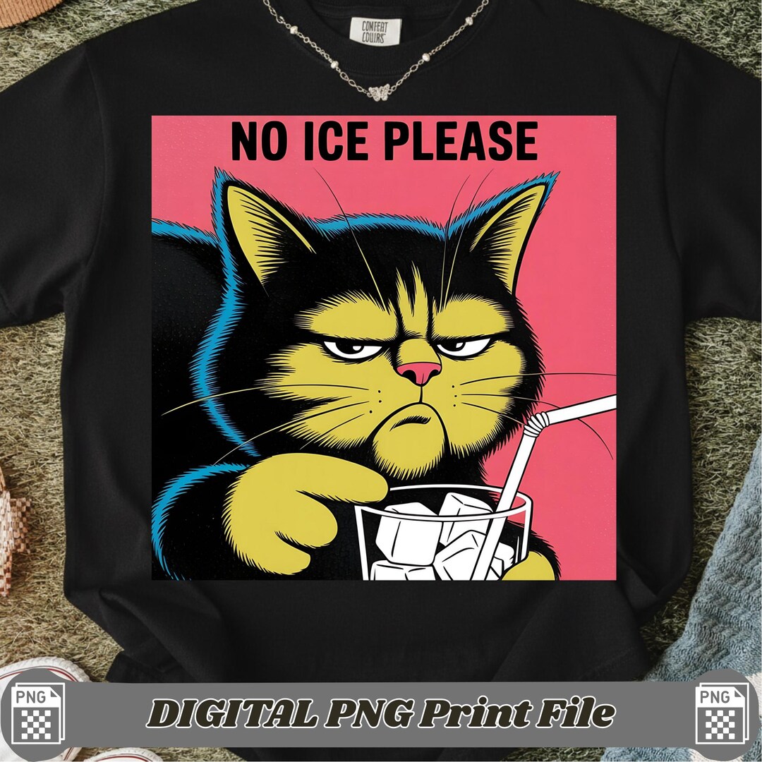No Ice Please Cat PNG, Funny Black Cat Drink Design, Editable ...