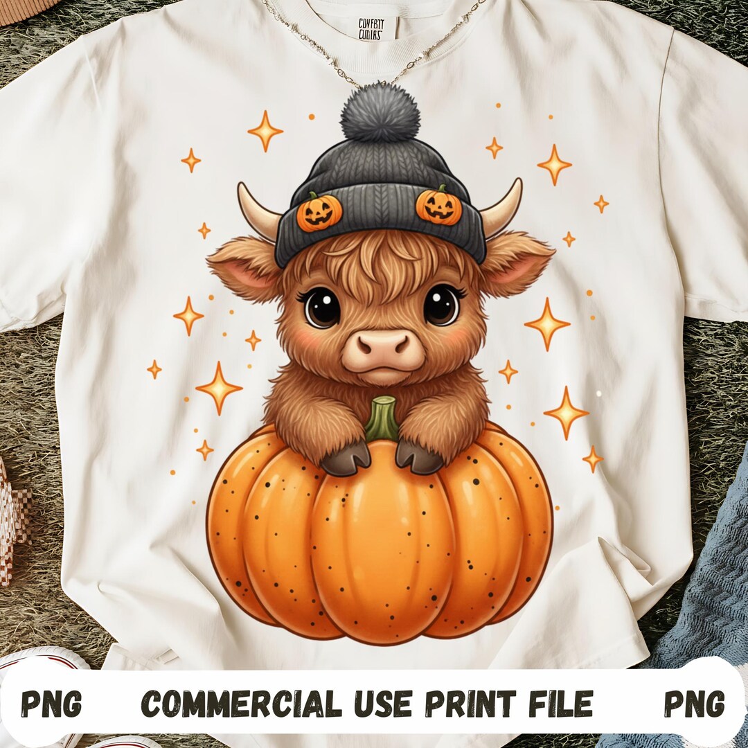Cute Highland Cow Pumpkin PNG, Fall Halloween Highland Calf Clipart ...