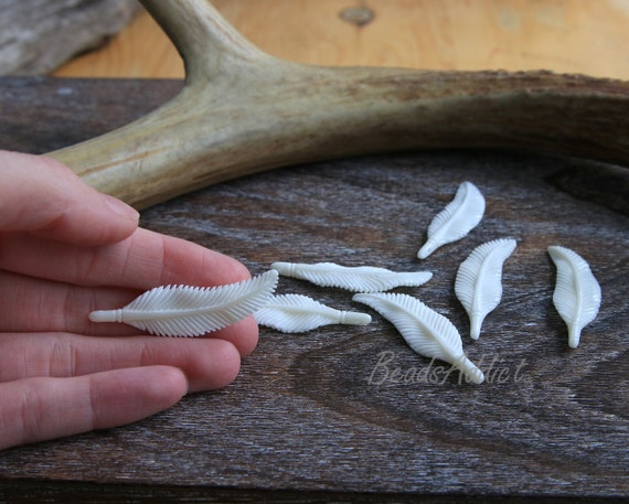 50MM Side Drilled Feather Bead Organic Hand Carved Bone | Etsy