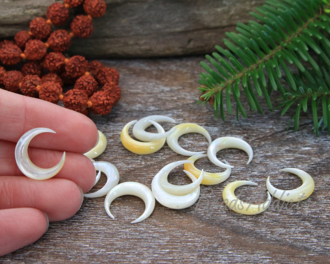 Carved Crescent Moon Mother of Pearl Seashell Handcrafted Double Horn ...