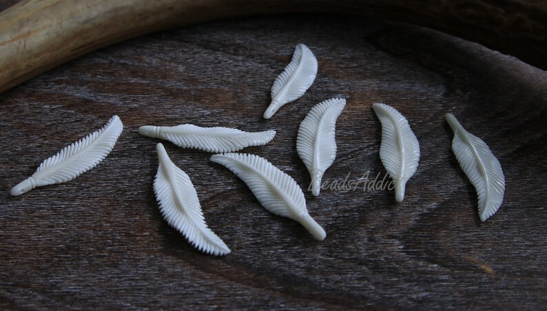 50MM Side Drilled Feather Bead Organic Hand Carved Bone | Etsy