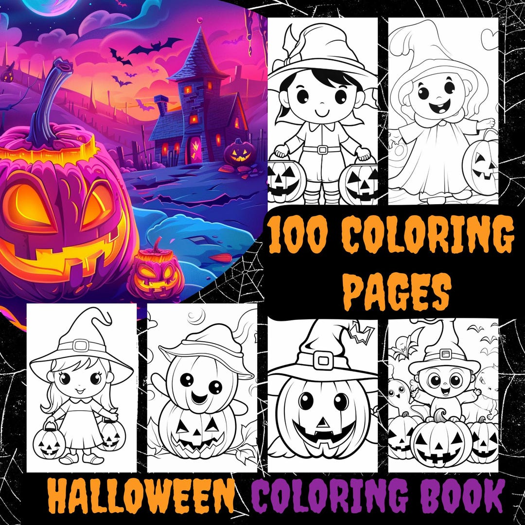 100 Halloween Coloring Pages for Kids – Printable PDF Book + Cover - Etsy
