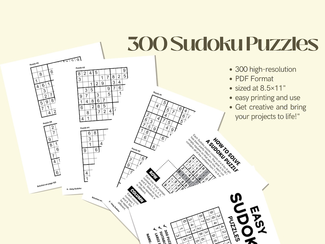 300 Easy Sudoku Puzzles| Printable Sudoku Book | Digital Puzzle PDF - Etsy