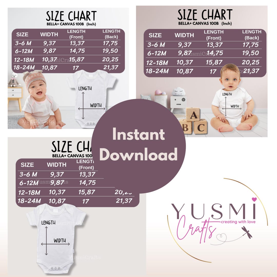 Baby Size Chart, Bella Canvas 100B, Bella Canvas 100B Size Chart, Bella ...