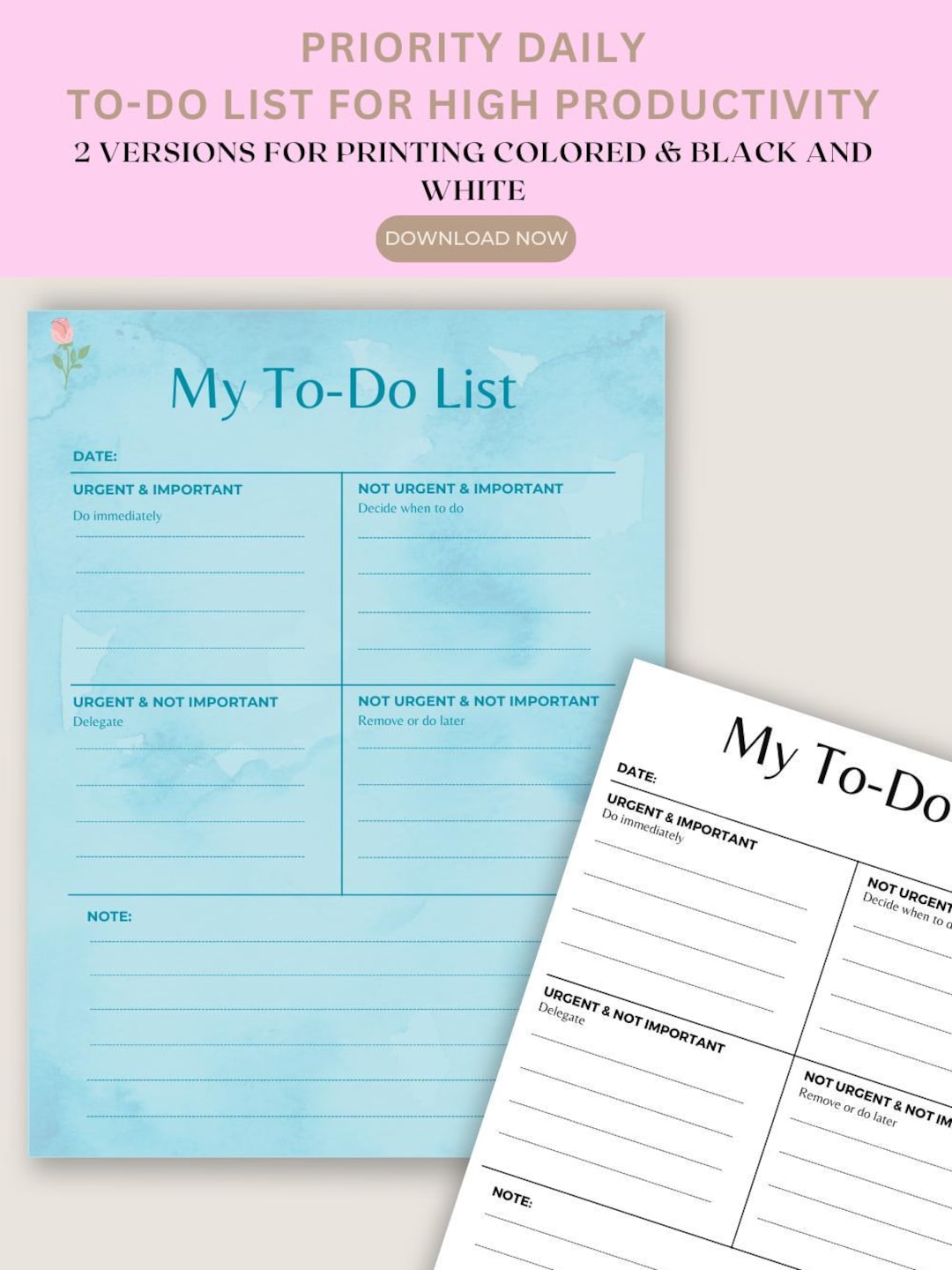 Printable Priority Daily to Do List, Instant Download, Organizer, Black ...