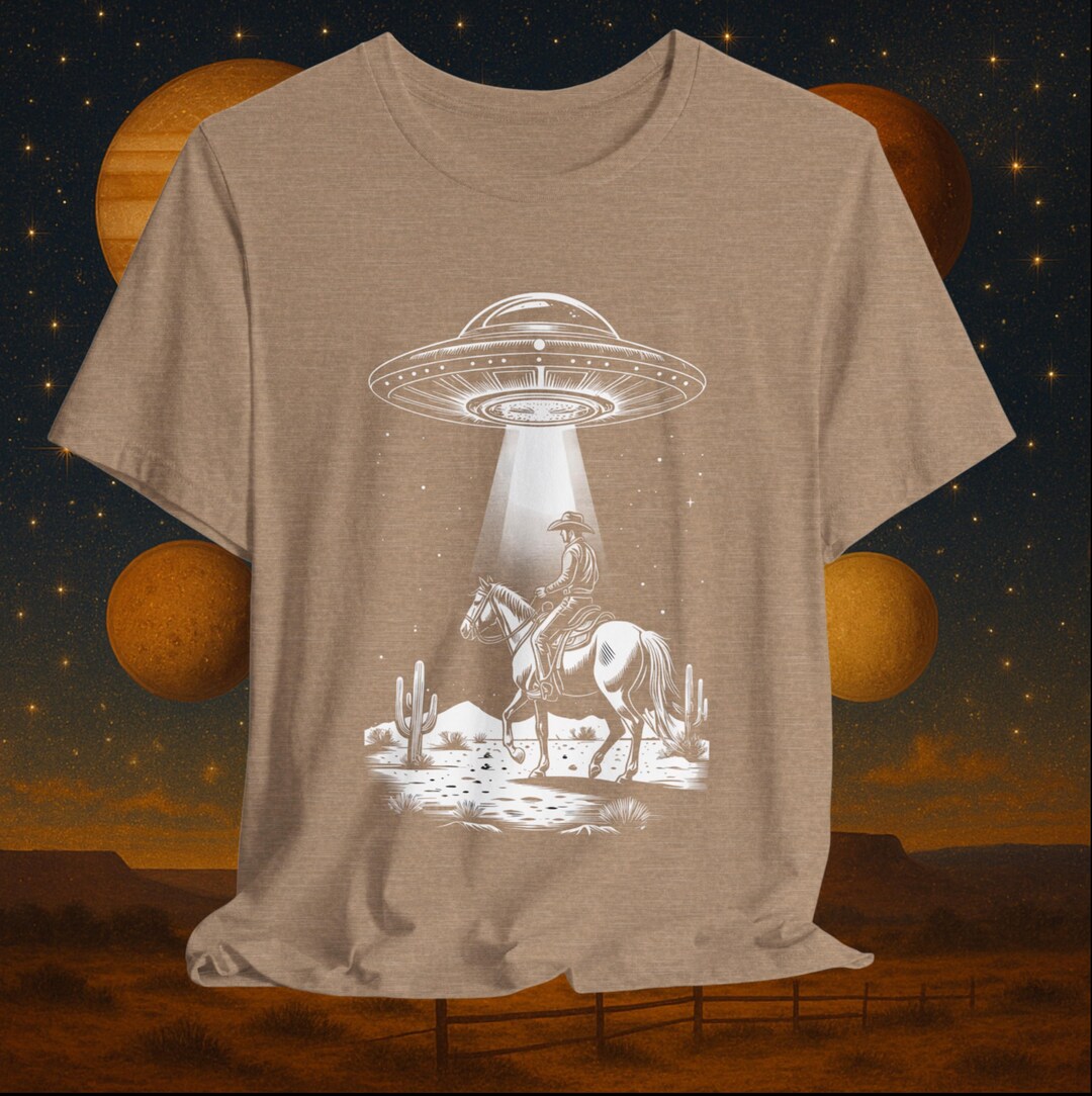 Cowboy Alien Abduction Shirt Retro Western UFO Tee Space Cowboy Graphic ...