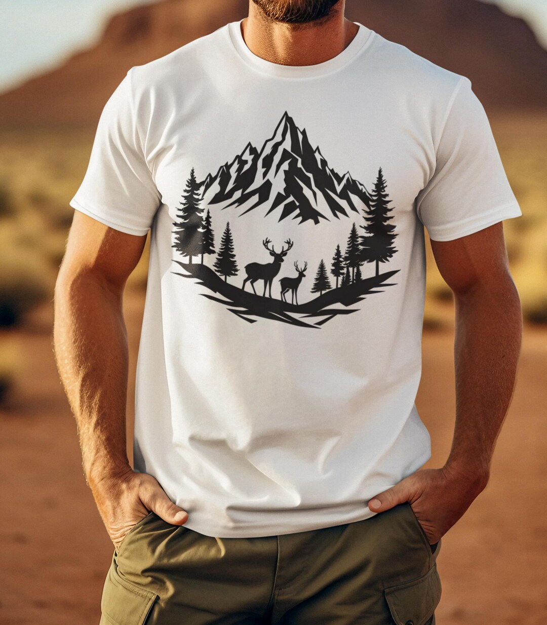 Rustic Mountain Deer Shirt: Outdoorsman Wildlife Graphic Tee - Etsy