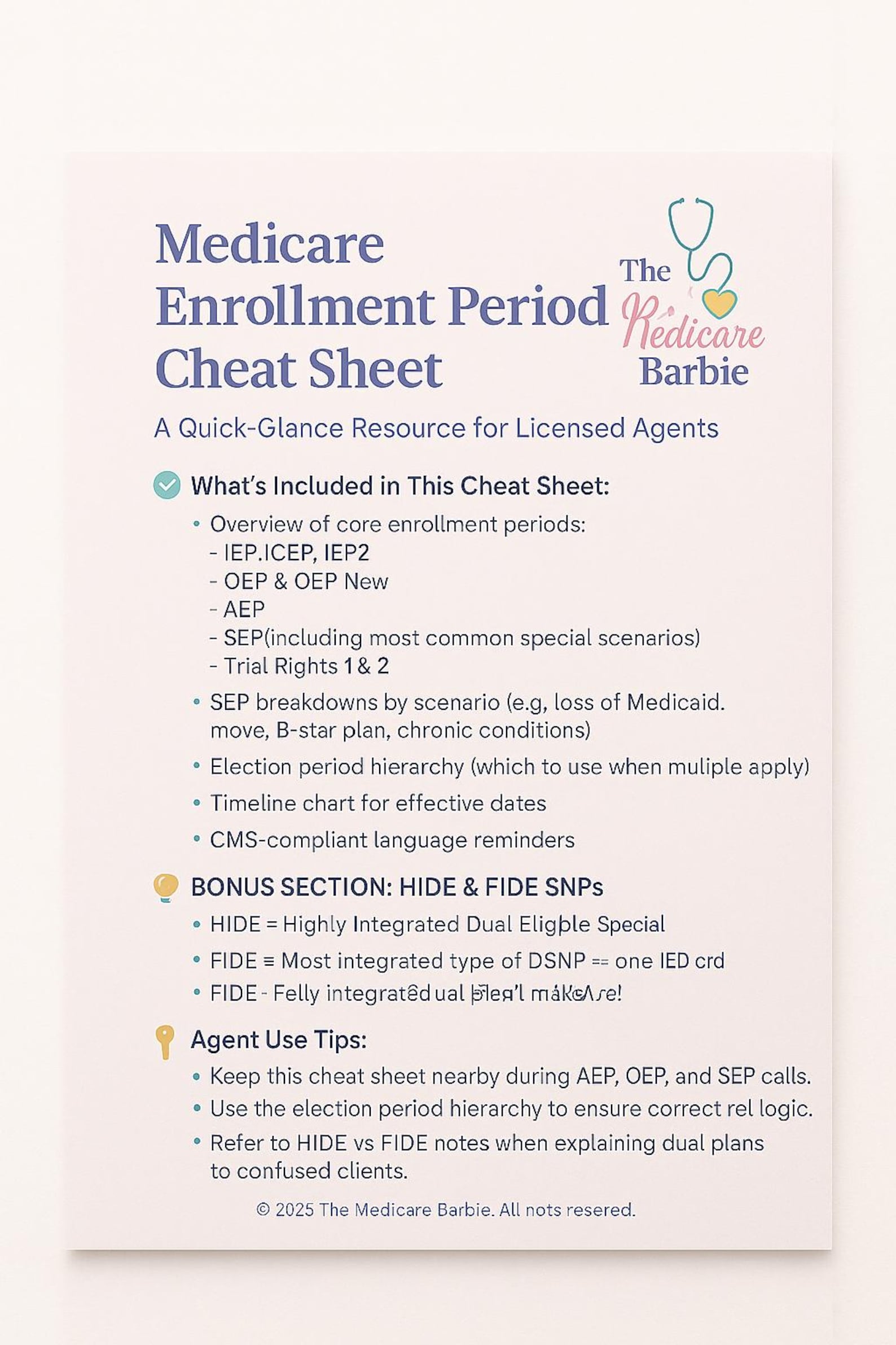 Medicare Enrollment Period Cheat Sheet for Agents: 2025 Reference ...