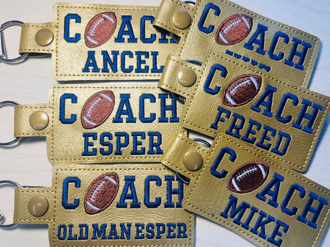 Gold Football Coach Bag Tag, Football Keychain Personalized Embroidered ...