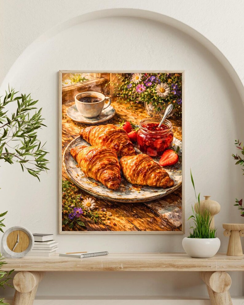 Croissant Breakfast Wall Art Print French Cafe Coffee Pastry Decor - Etsy