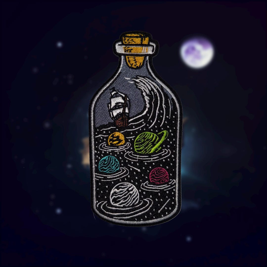 Space Pirate Ship Velcro Patch – Embroidered Bottle Shaped Patch With ...