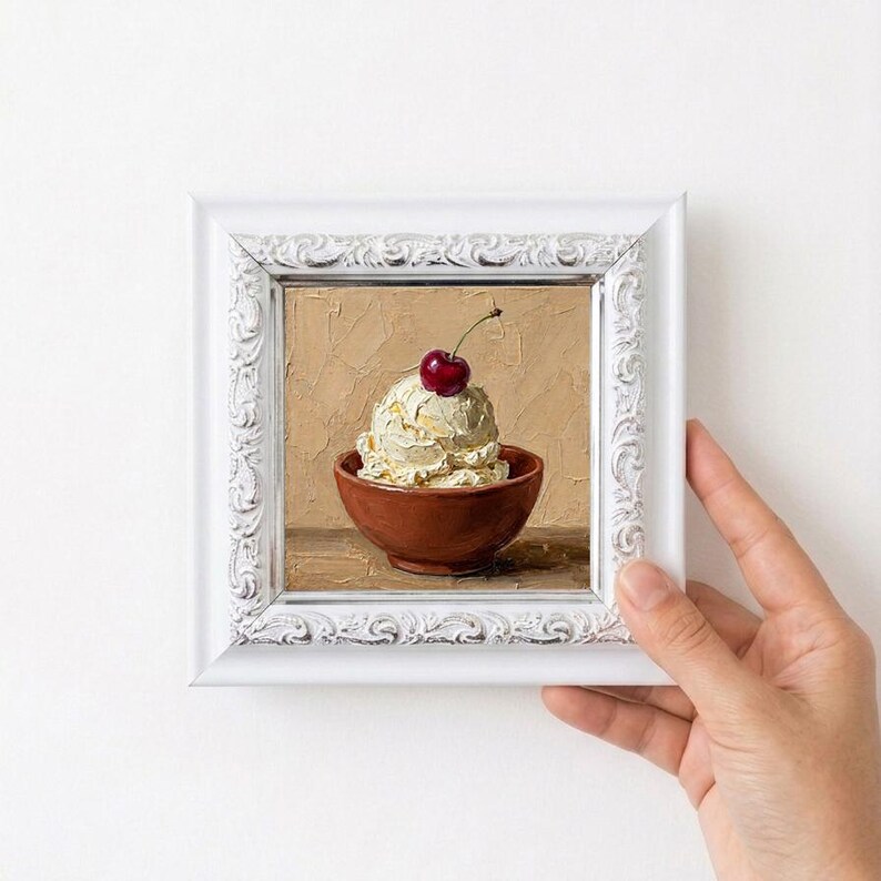 Ice Cream Oil Painting, Small Framed Canvas Art - Etsy