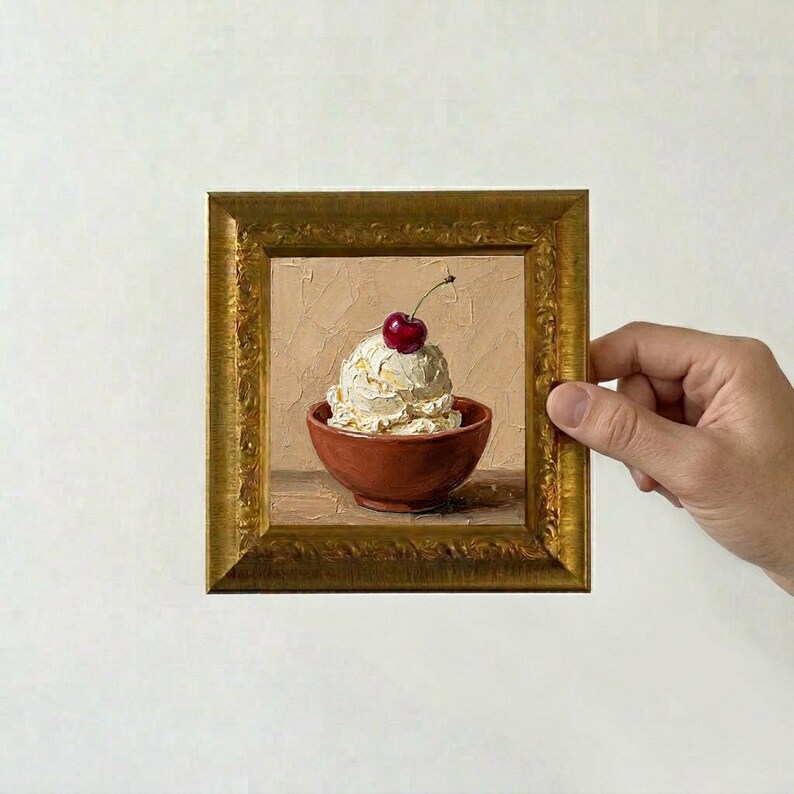 Ice Cream Oil Painting, Small Framed Canvas Art - Etsy