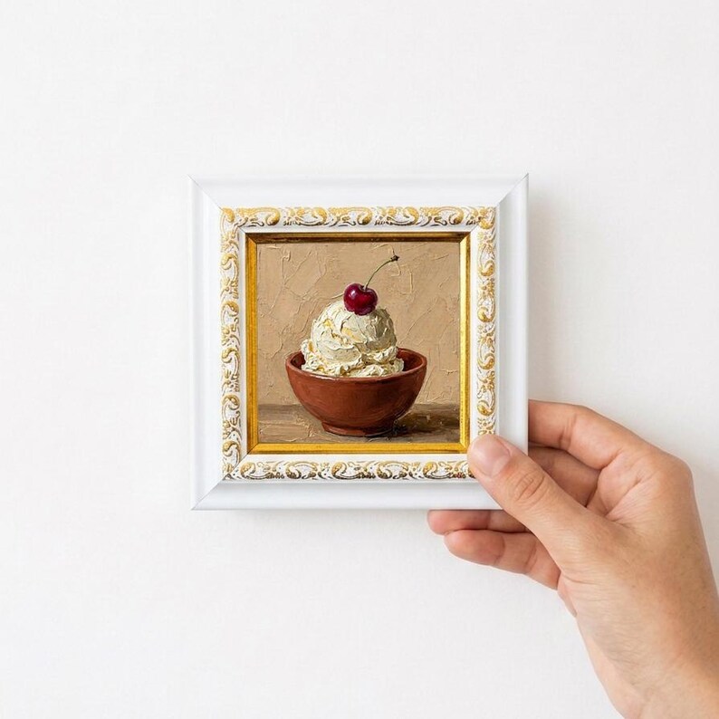 Ice Cream Oil Painting, Small Framed Canvas Art - Etsy