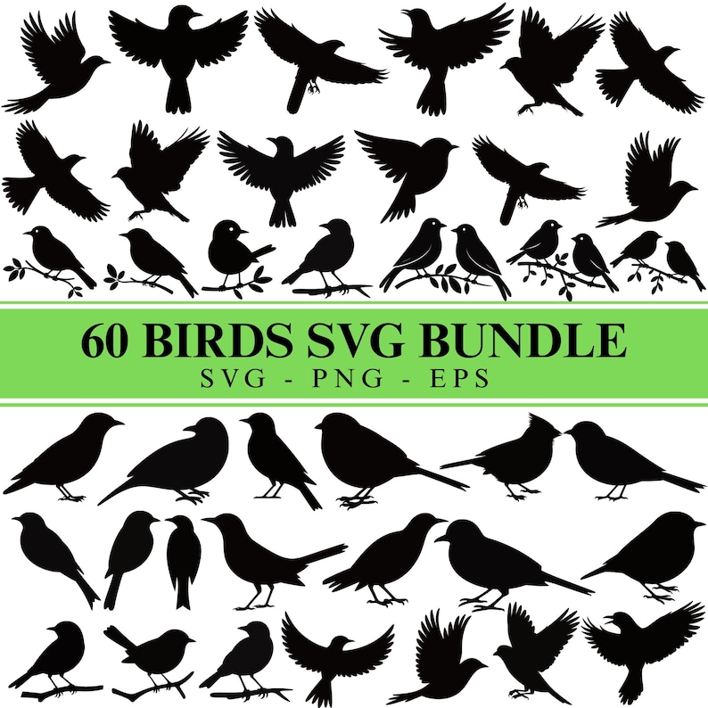 Bird SVG Bundle: 60 Flying Bird Silhouettes, Clip Art (digital Download ...
