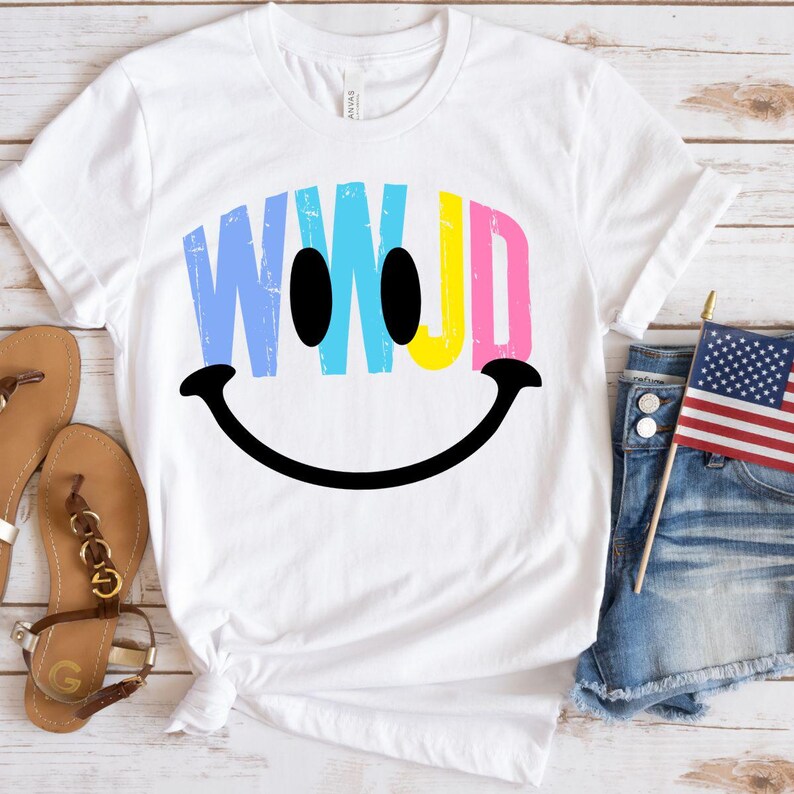 WWJD Smiley Face Retro PNG: Christian T-shirt Design (digital Download ...
