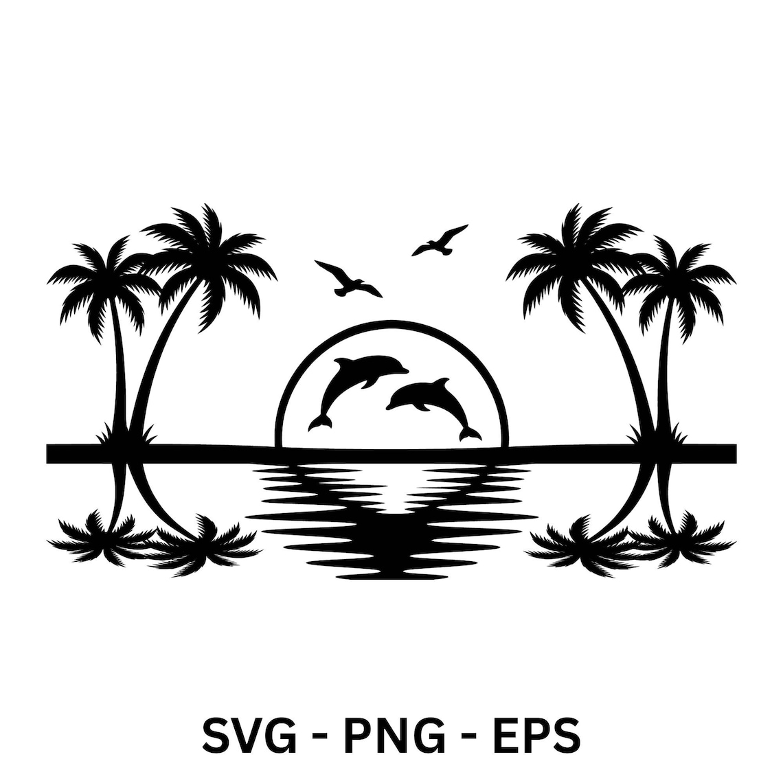 Delfin Sonnenuntergang svg, Palmen svg, Ozean svg, Sommer Vibes svg ...