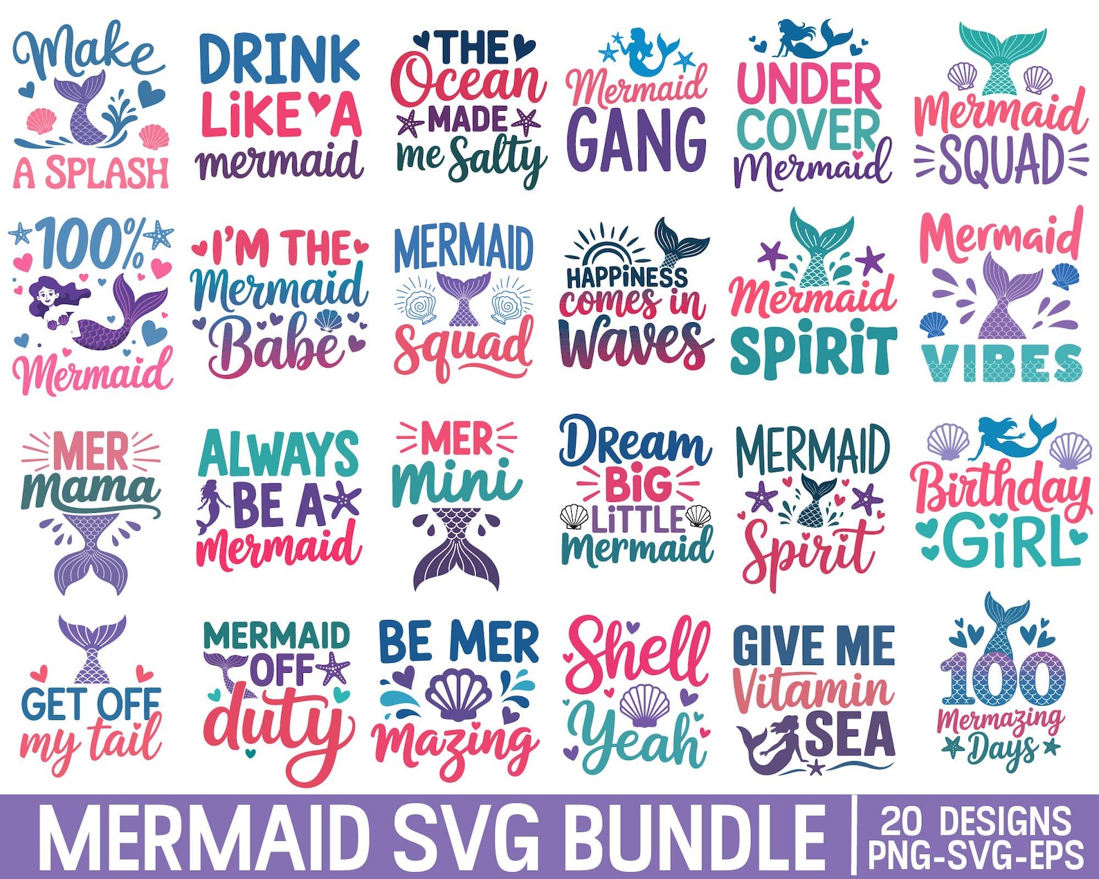 Mermaid Png Bundle, Summer Clam Shell, Ocean Quotes, Mermaid Sayings ...