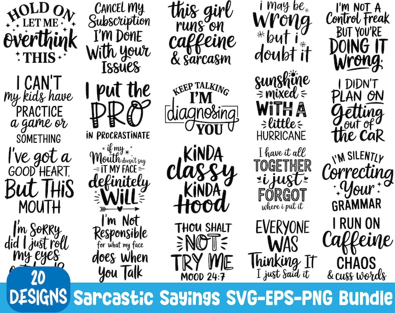 Sarcastic Sayings SVG Bundle, Tumbler Shirt Designs, Funny Saying, Fun ...