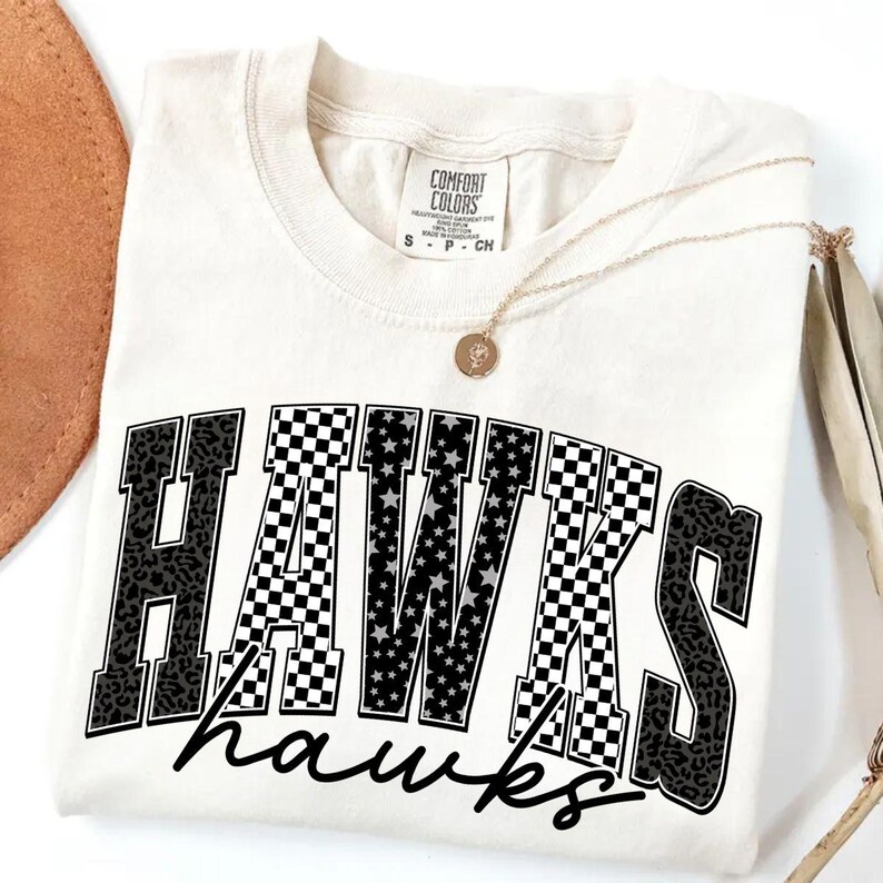 Hawks PNG, Retro Hawks Leopard Checkerboard Star Letters Png, School ...