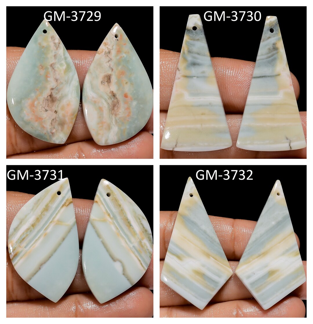 Natural Green Lace Agate Fancy Shape Drilled Cabochon Matching Pairs ...