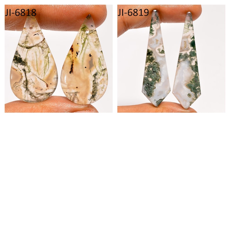 Natural Moss Agate Fancy Shape Front Drilled Smooth Cabochon Matching ...
