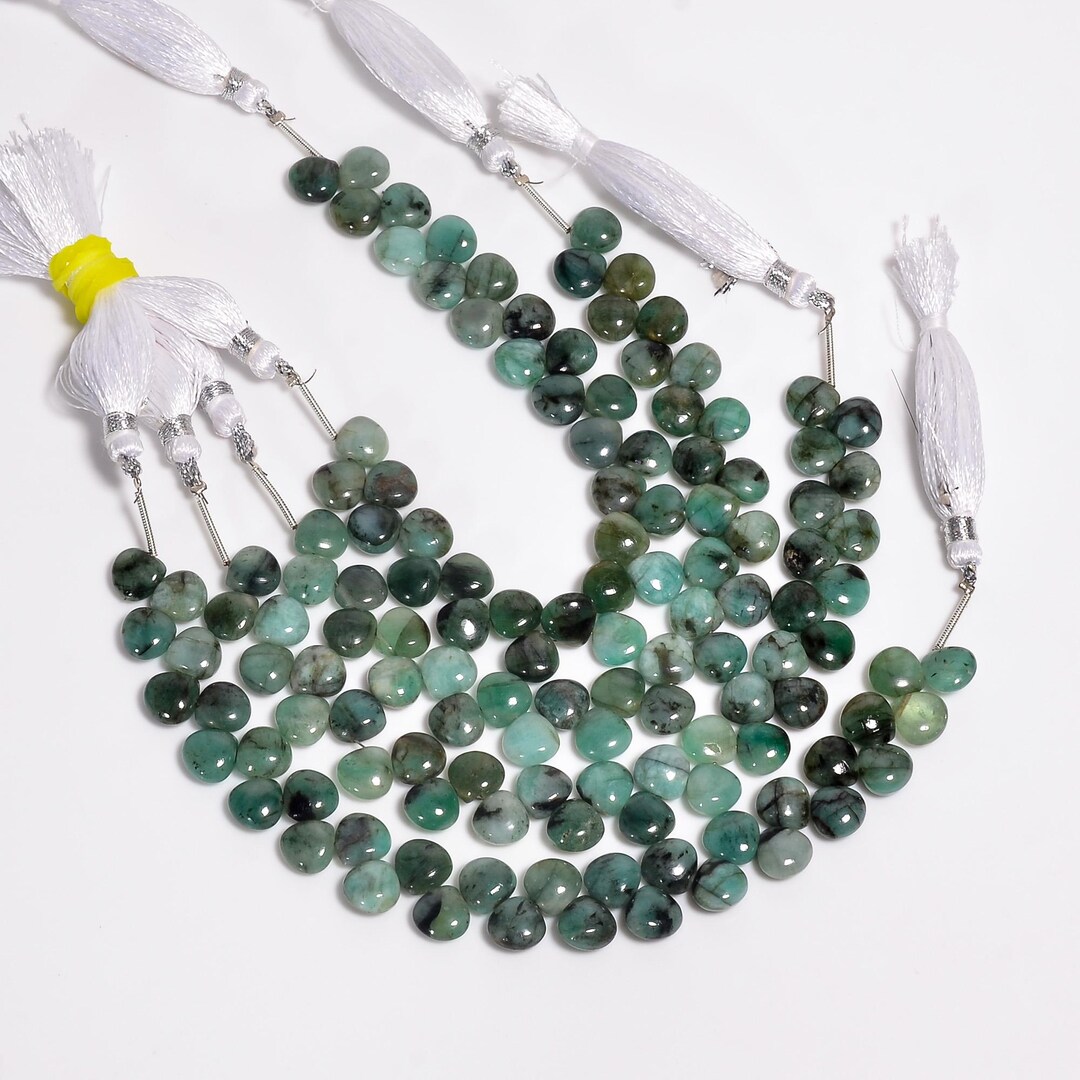 Natural Emerald Non-faceted Smooth Side Drilled Heart Shape Briolette 8 ...